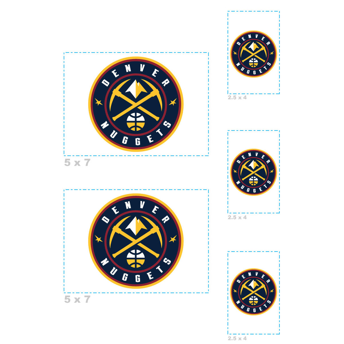 Denver Nuggets - 5 Logo Minis (Mixed Sizes) - Official NBA - Reusable ...