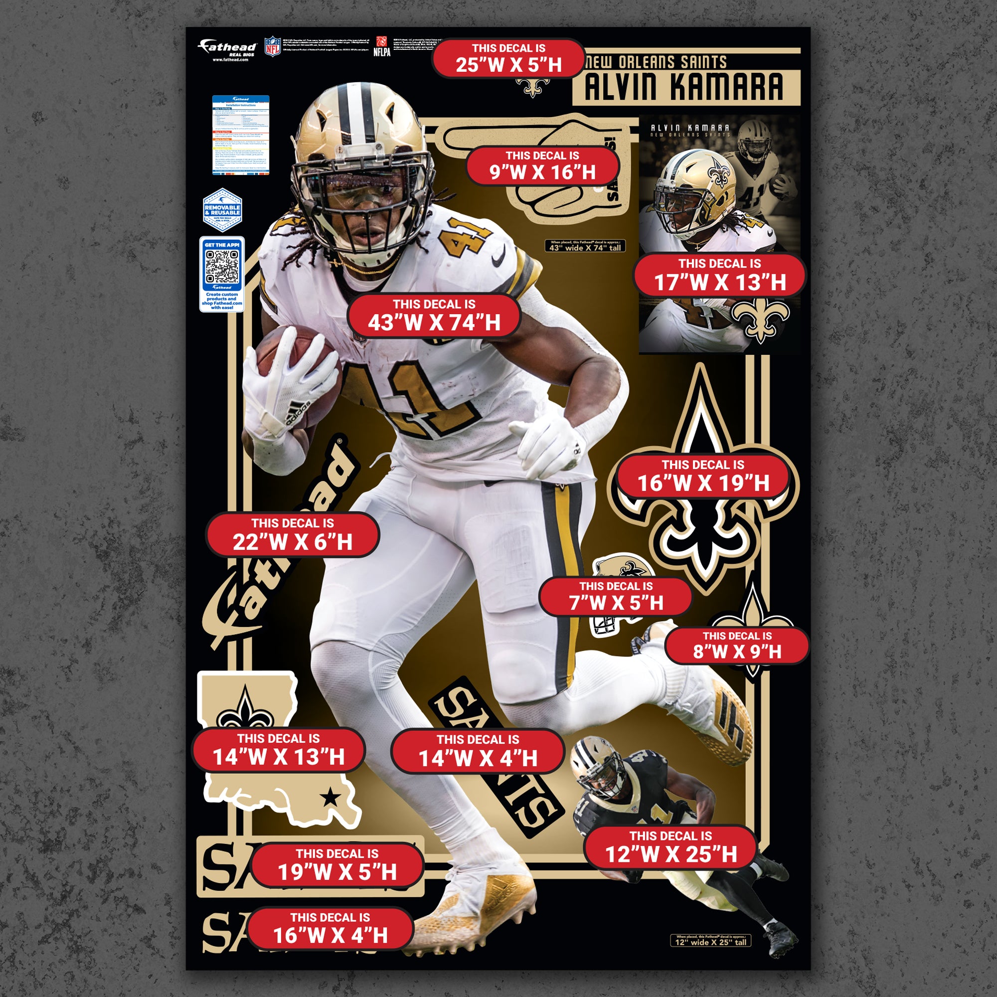 Alvin Kamara - Color Rush - Official NFL - Reusable Vinyl Wall Decals ...
