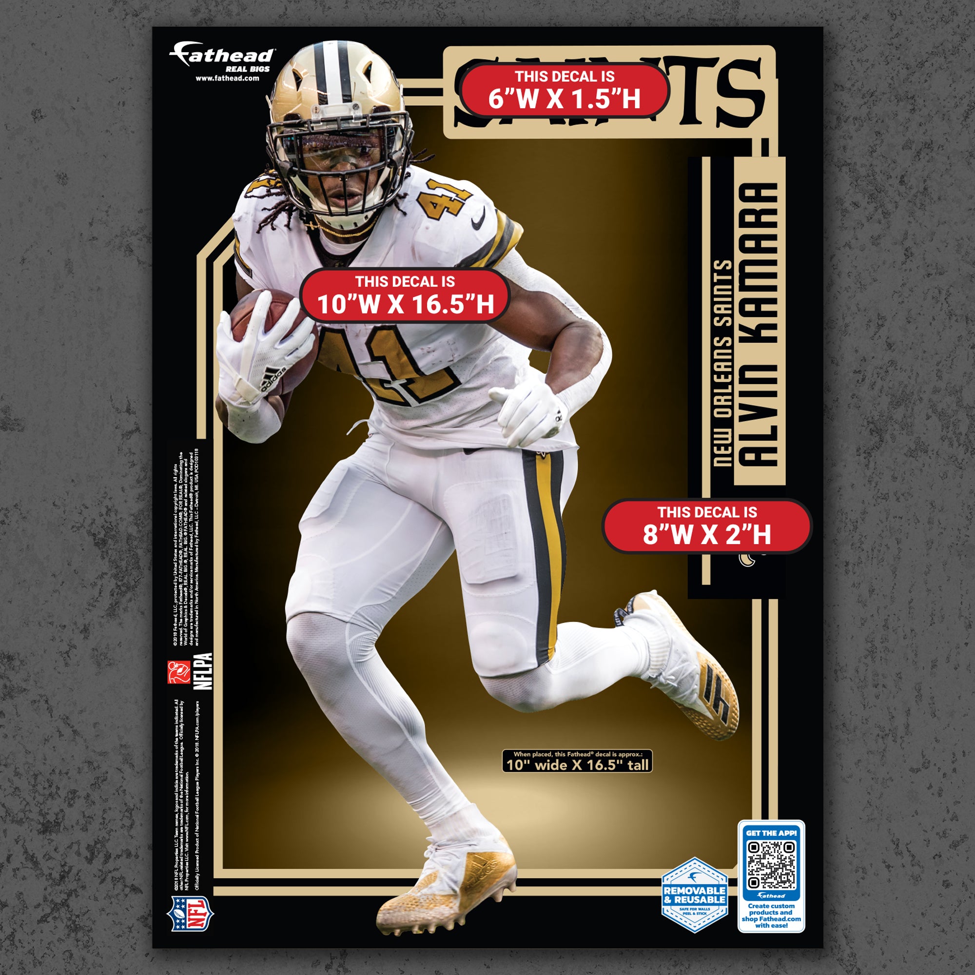 Alvin Kamara - Color Rush - Official NFL - Reusable Vinyl Wall Decals ...