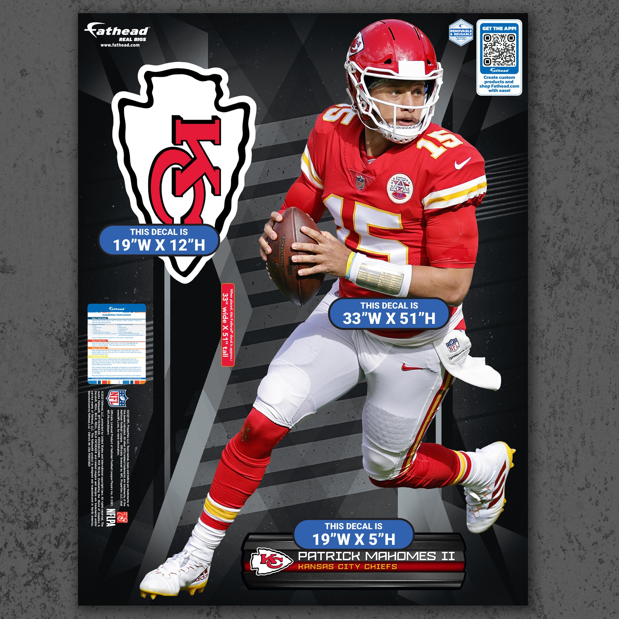 Patrick Mahomes II - Rollout - Official NFL - Reusable Vinyl Wall ...