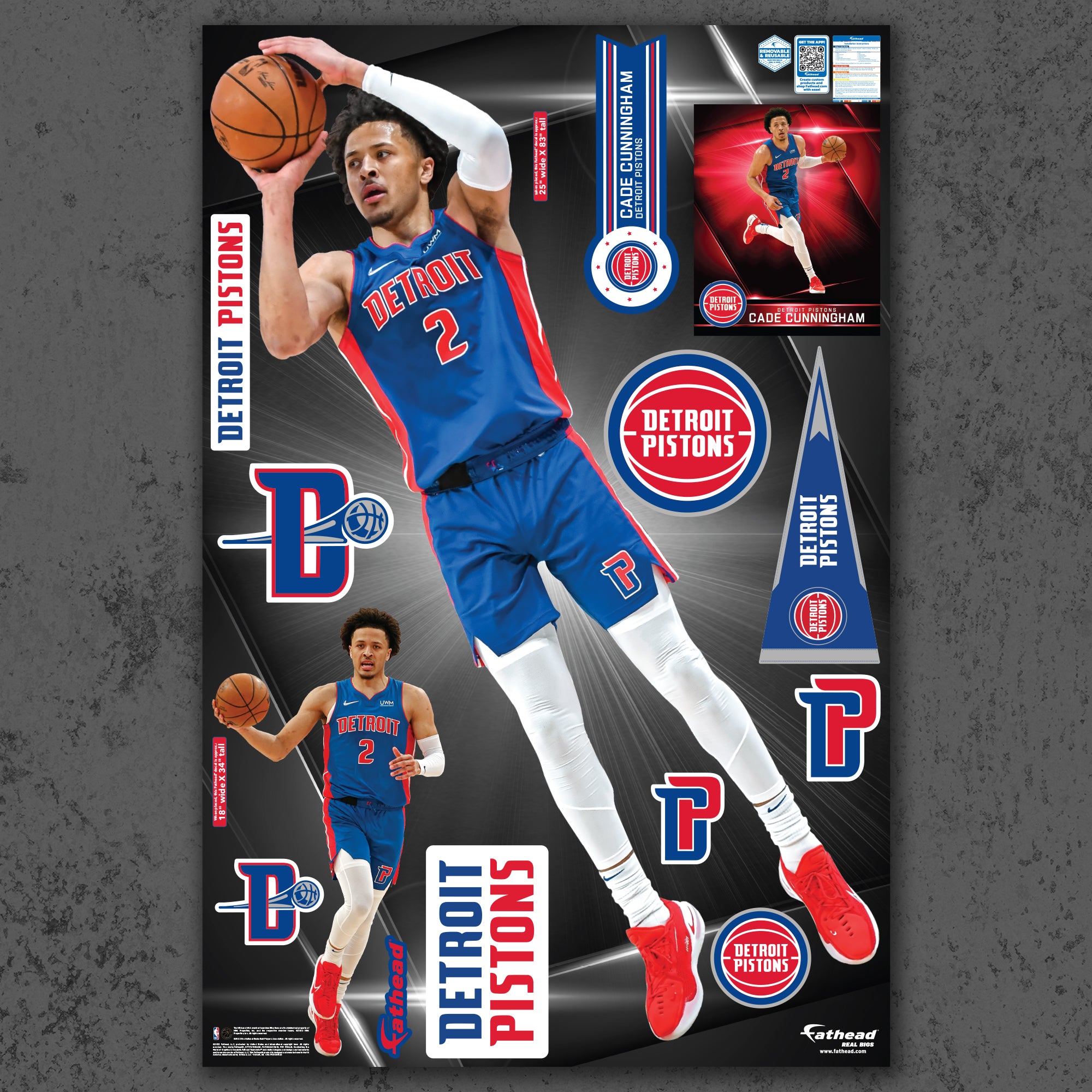 Cade Cunningham - Shooting - Official NBA - Reusable Vinyl Wall Decals ...