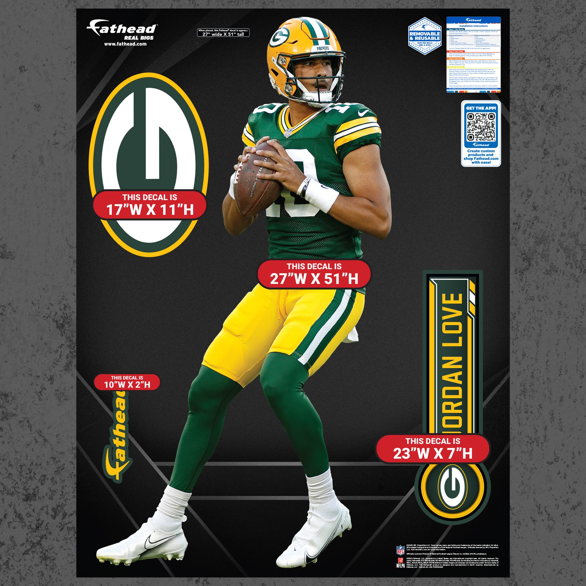 Jordan Love - Lambeau Lookdown - Official NFL - Reusable Vinyl Wall ...