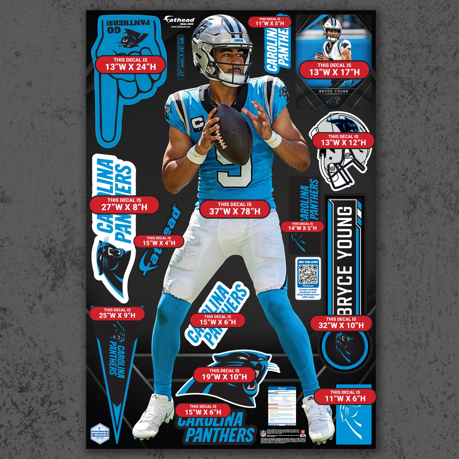 Bryce Young - Blue Jersey - Official NFL - Reusable Vinyl Wall Decals ...