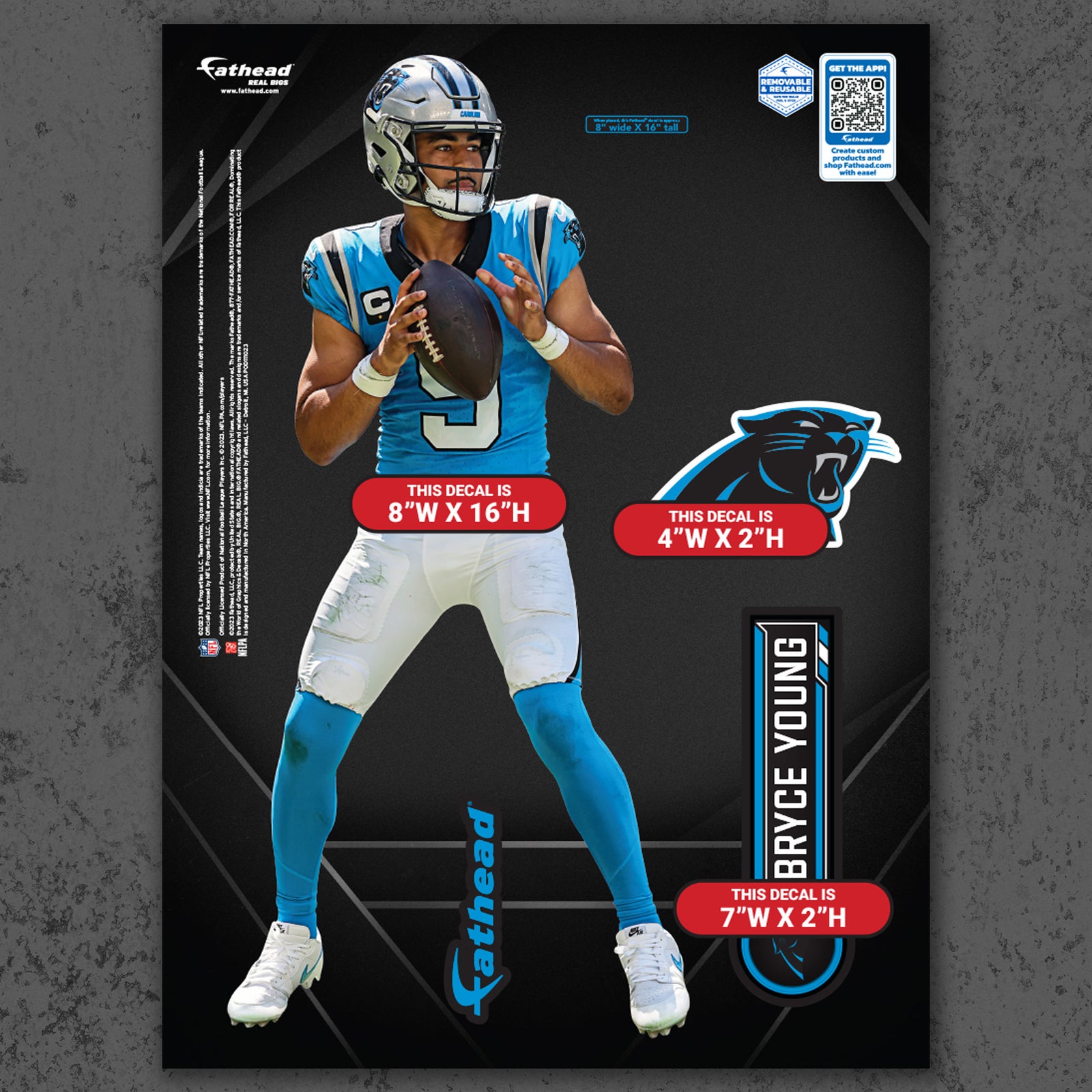 Bryce Young - Blue Jersey - Official NFL - Reusable Vinyl Wall Decals ...