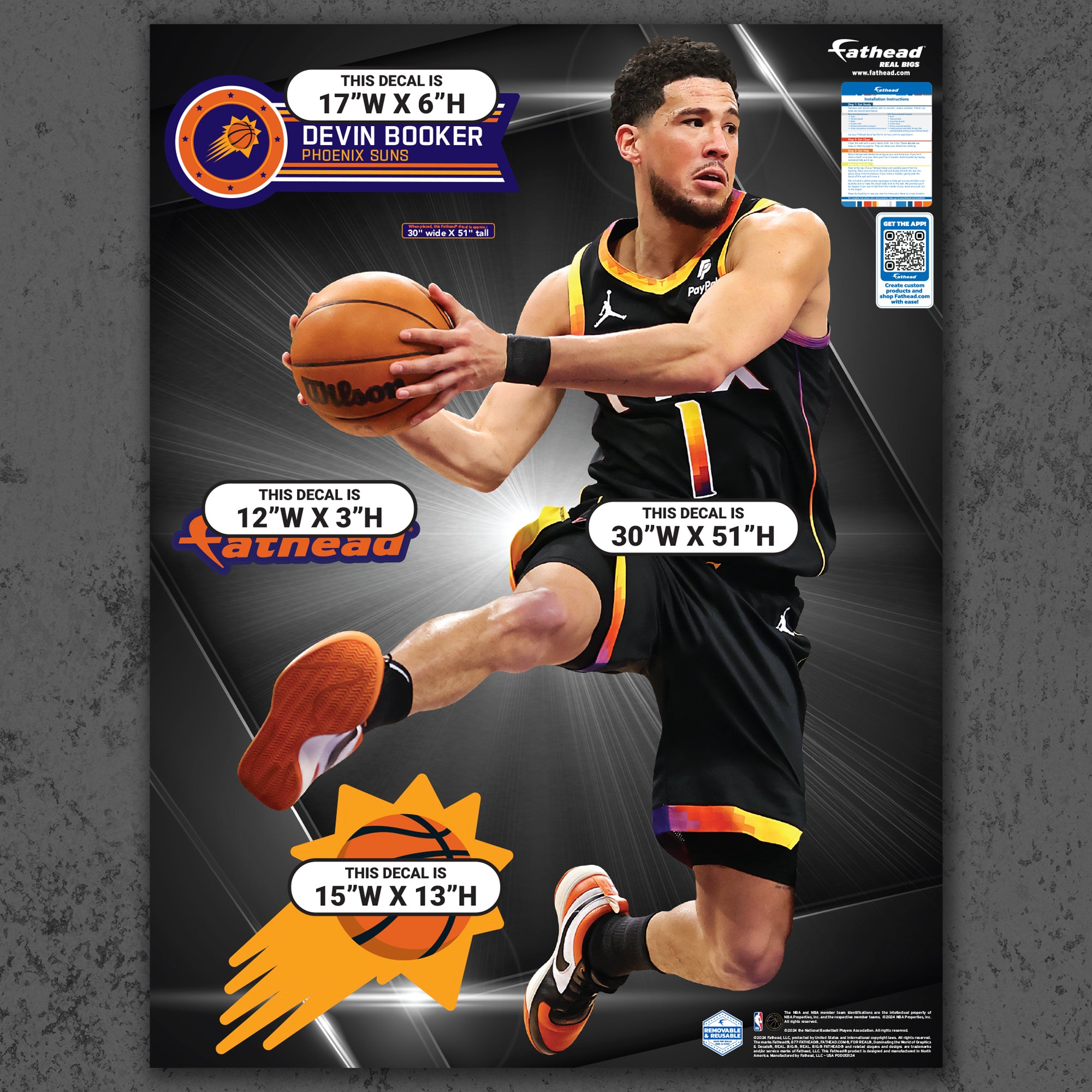 Devin Booker - Statement Jersey - Official NBA - Reusable Vinyl Wall ...