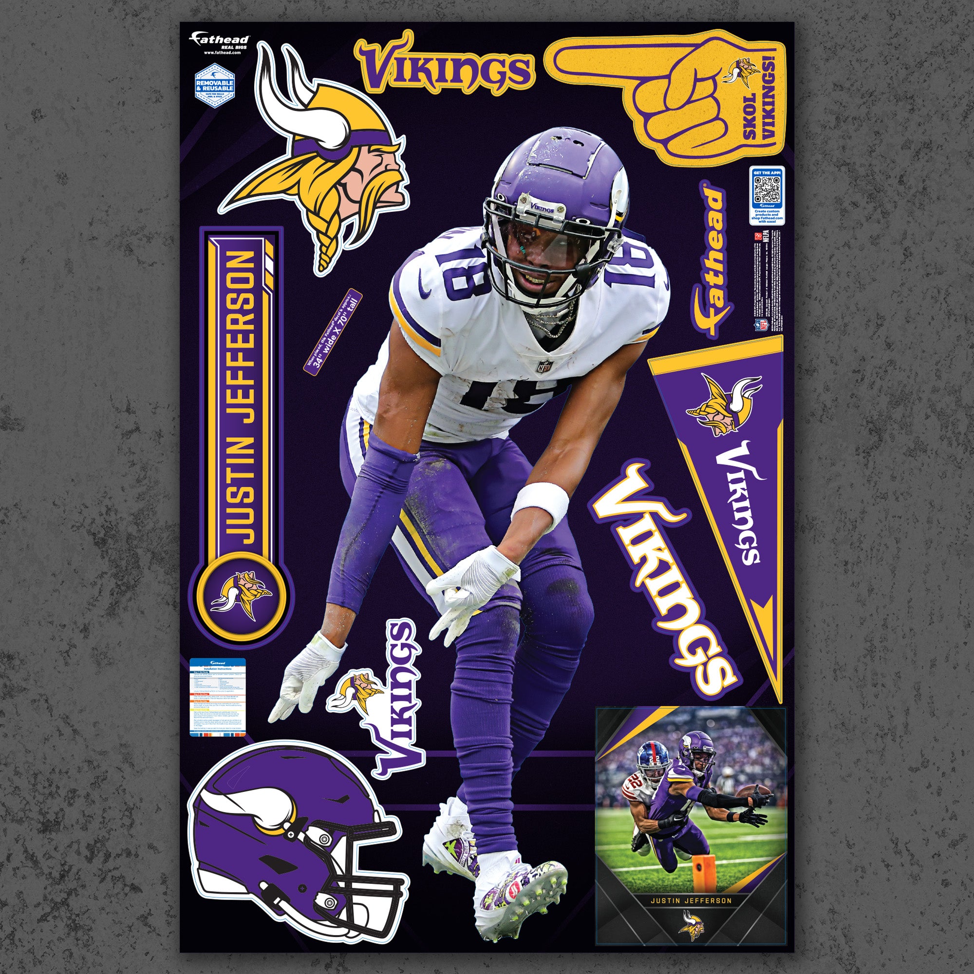Justin Jefferson - End Zone Griddy - Official NFL - Reusable Vinyl Wall ...