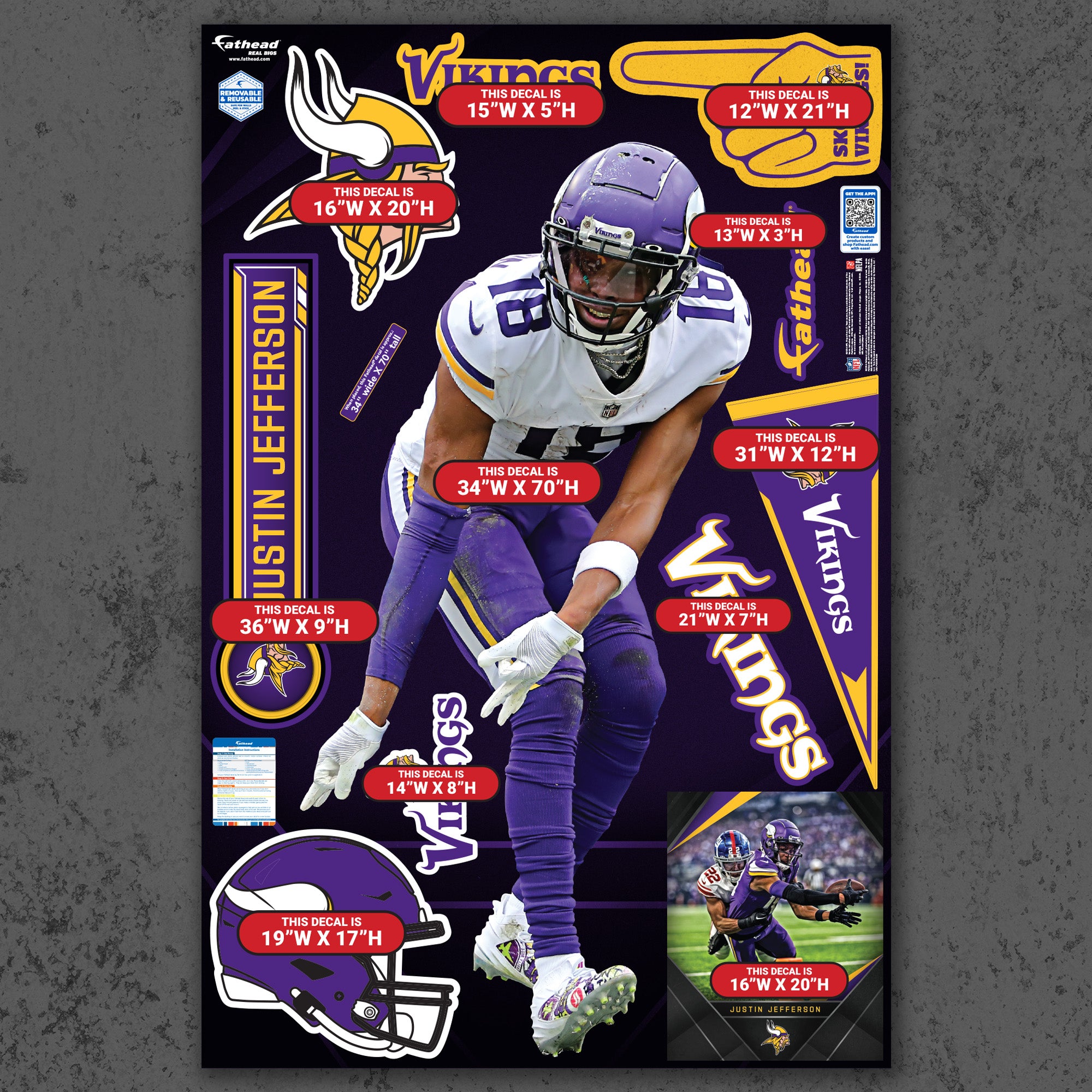 Justin Jefferson - End Zone Griddy - Official NFL - Reusable Vinyl Wall ...