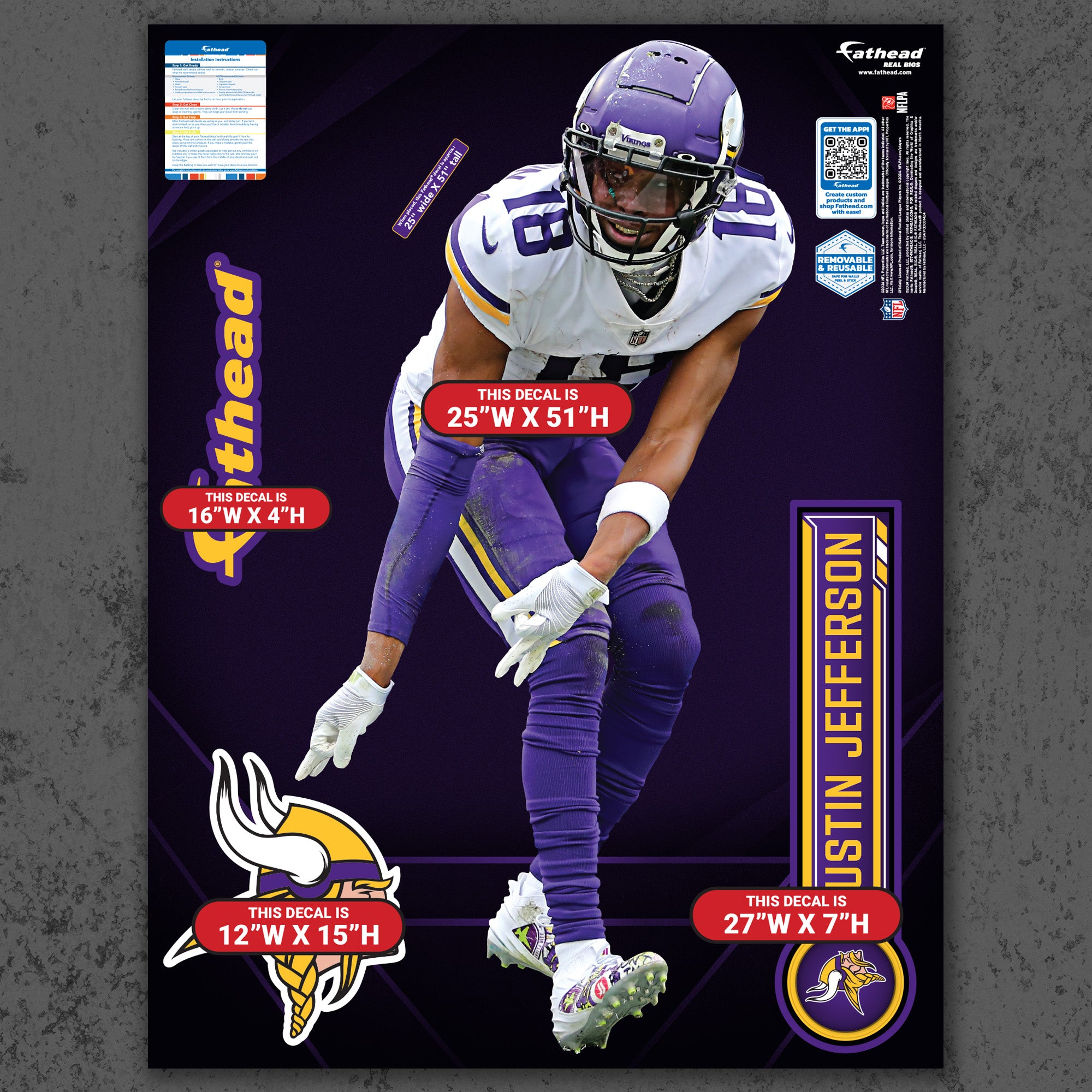 Justin Jefferson - End Zone Griddy - Official NFL - Reusable Vinyl Wall ...