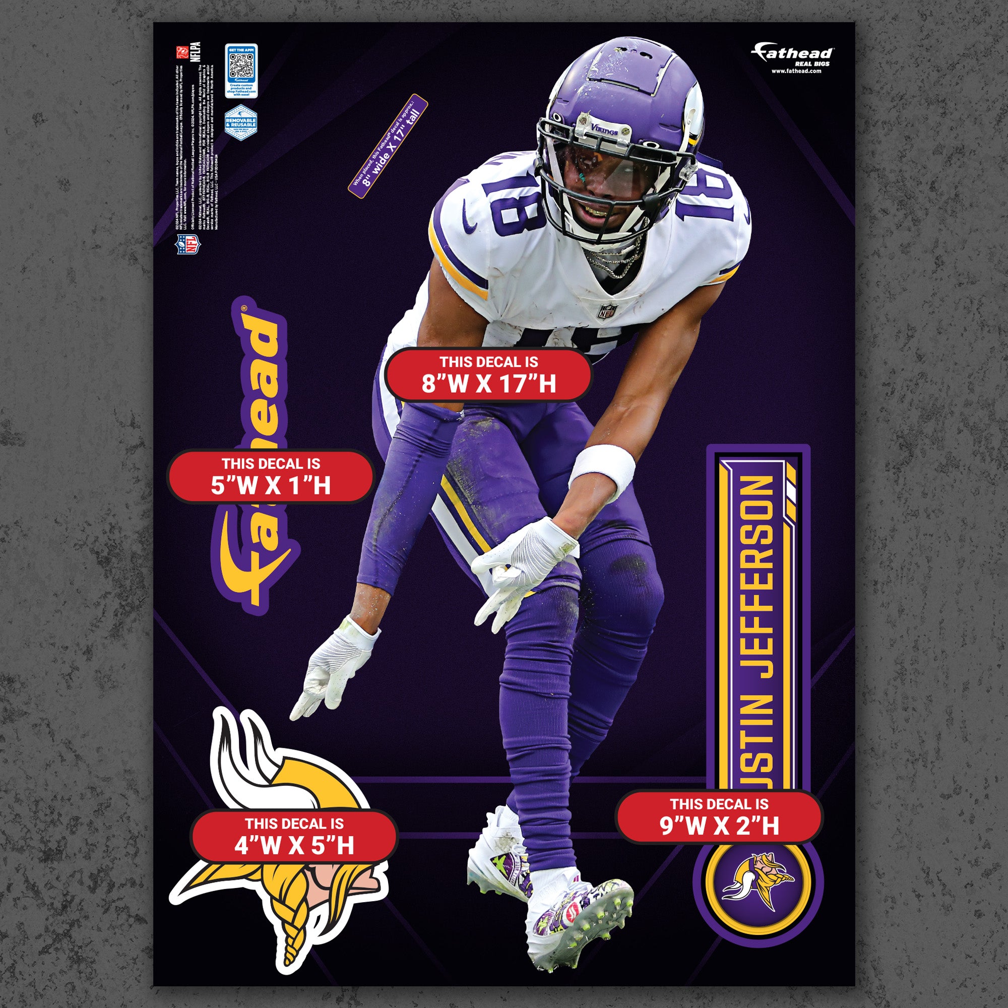 Justin Jefferson - End Zone Griddy - Official NFL - Reusable Vinyl Wall ...