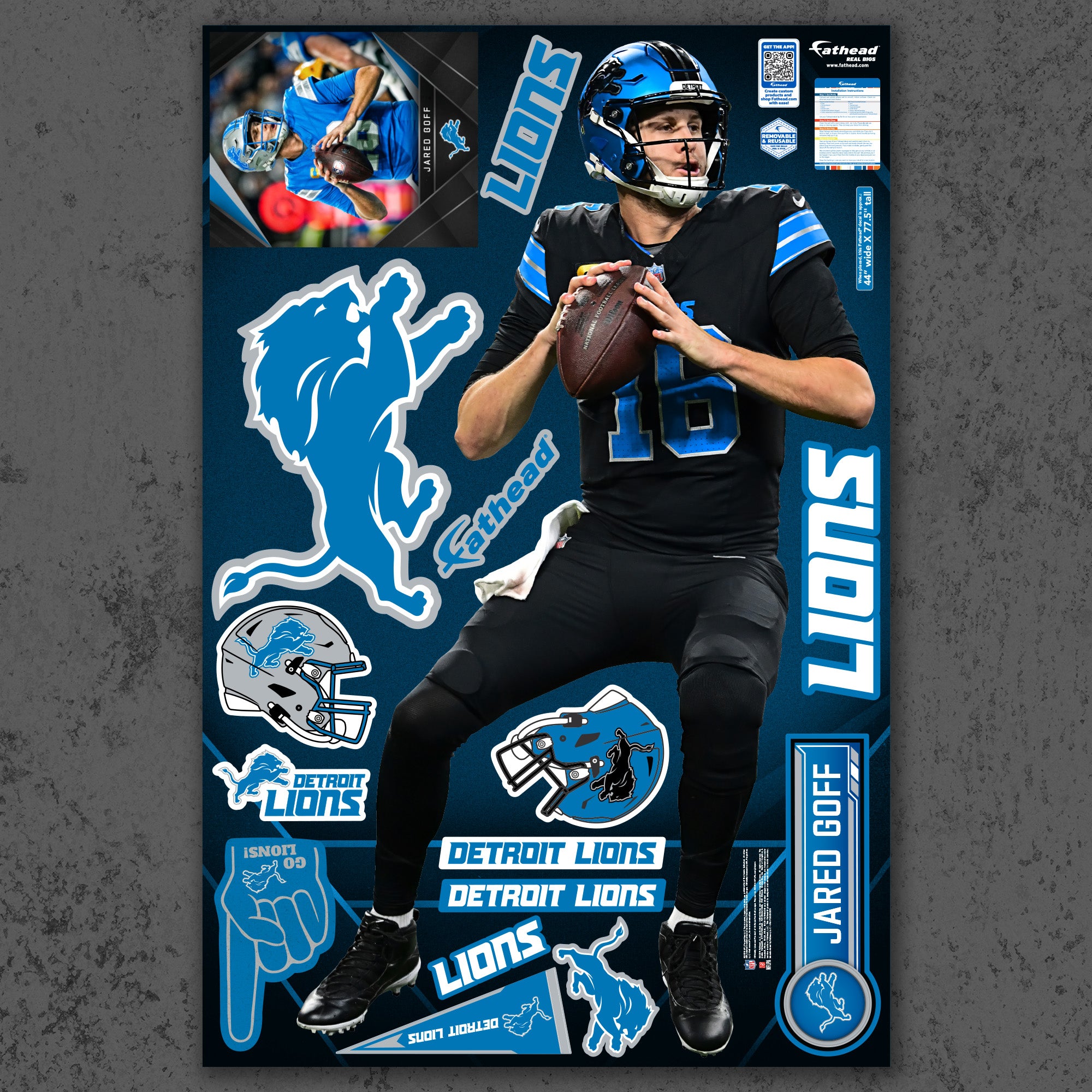 Jared Goff - RealBig Black Jersey Collection - Official NFL - Detroit ...