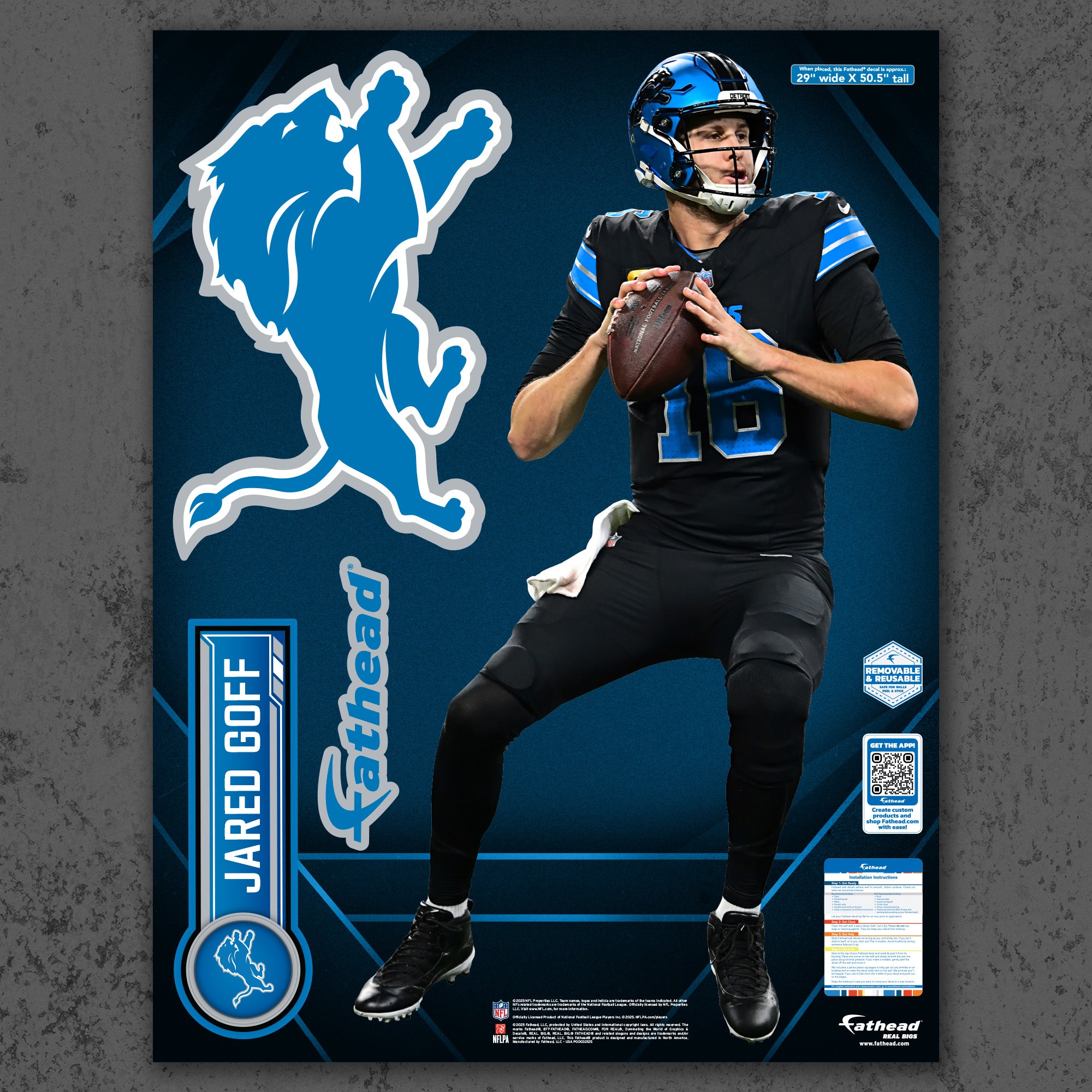 Jared Goff - RealBig Black Jersey Collection - Official NFL - Detroit ...