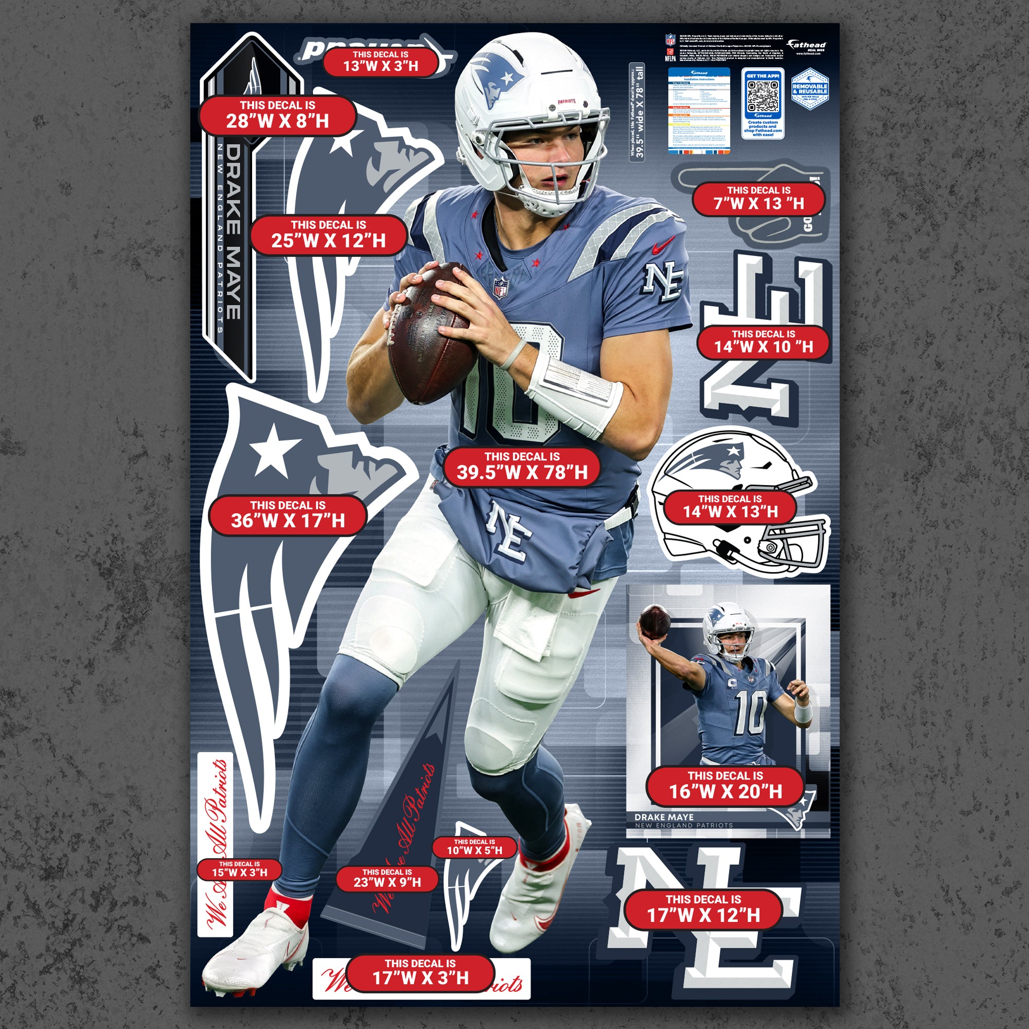 Drake Maye - RealBig Rivalry Uniform Collection - Official NFL - New E ...