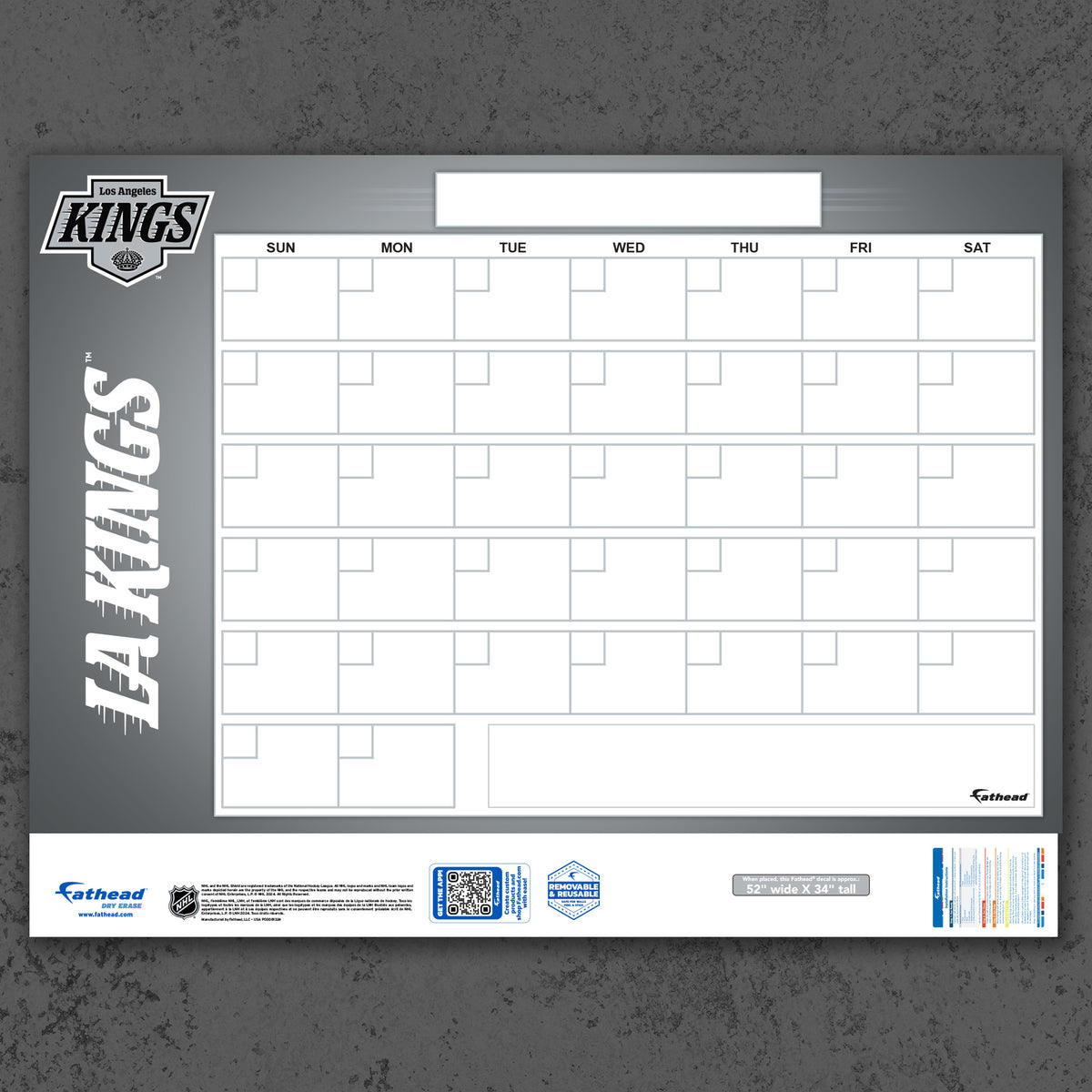 Los Angeles Kings - Dry Erase Calendar - Official NHL - Reusable Vinyl ...