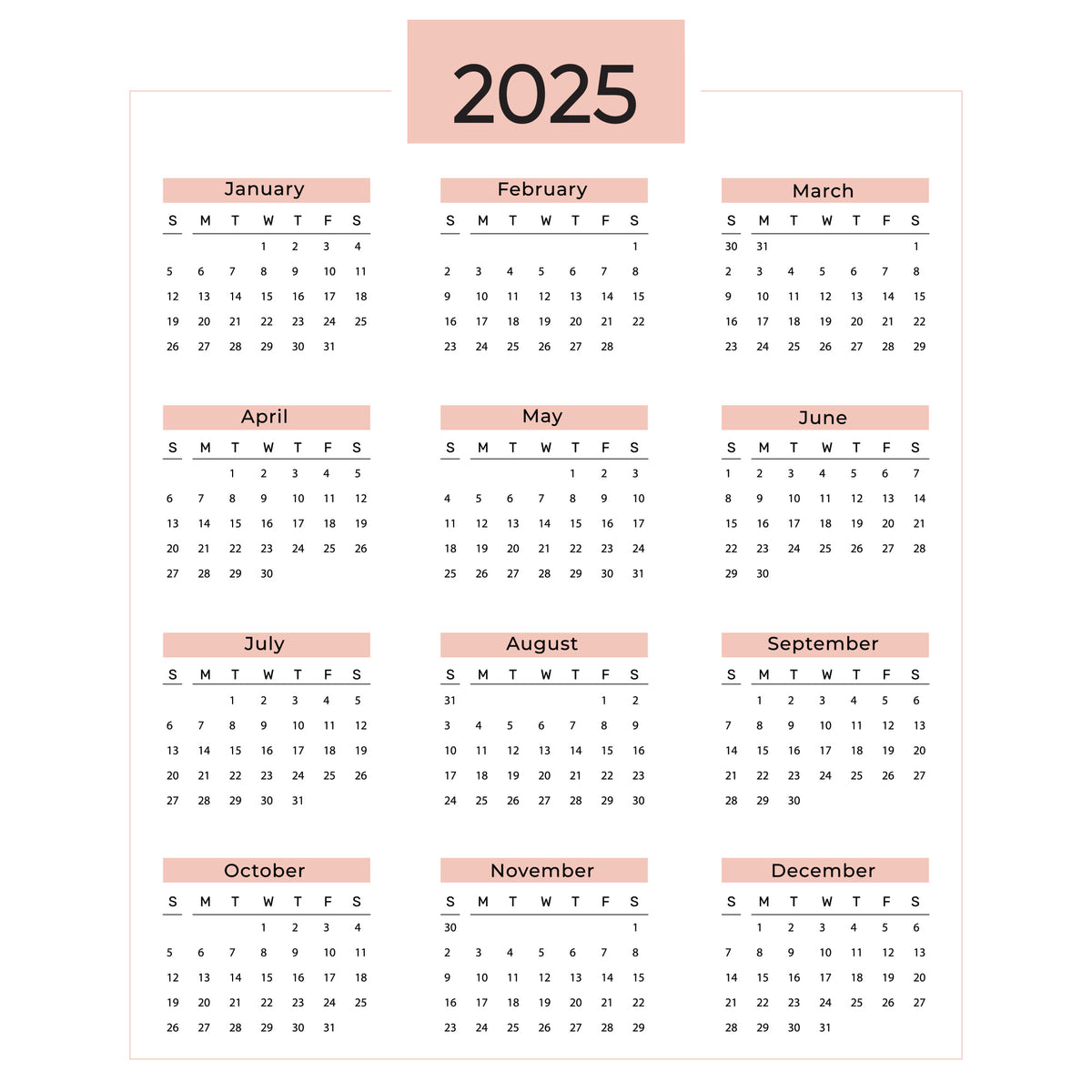 Peach - Calendar 2025 - Reusable Vinyl Wall Decal – Fathead
