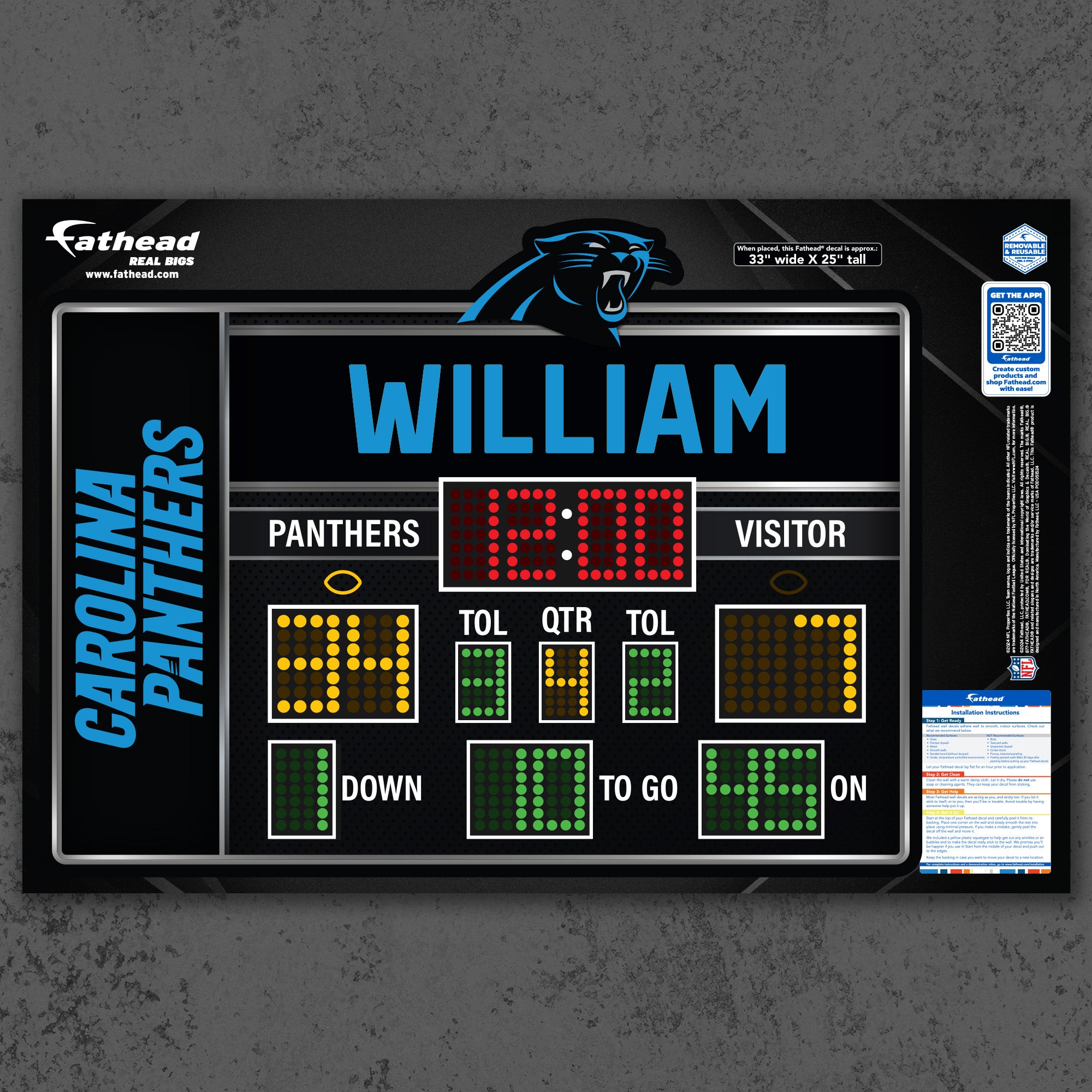 Carolina Panthers - Scoreboard Graphic - With Personalized Name - Offi ...