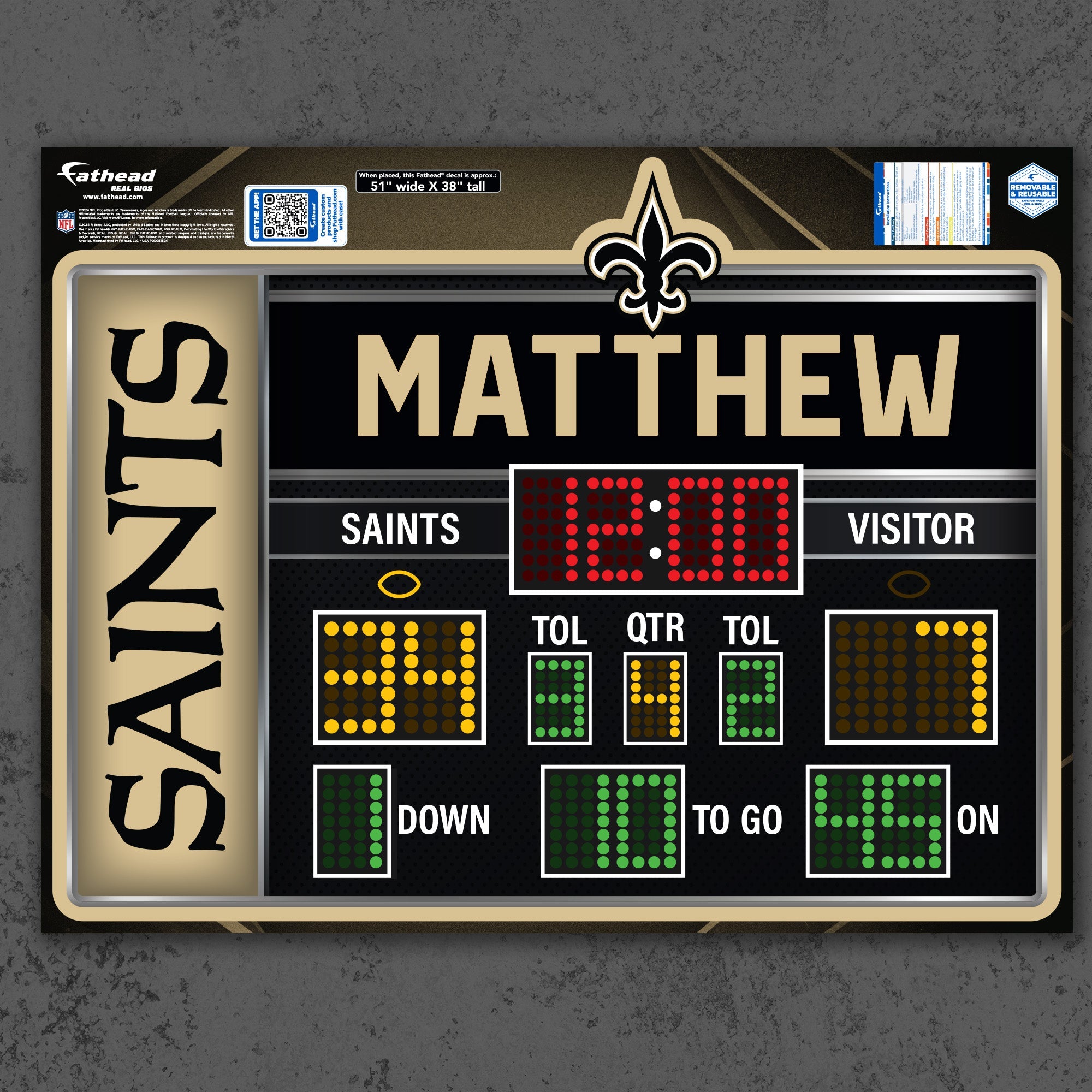 New Orleans Saints - Scoreboard Graphic - With Personalized Name - Off ...