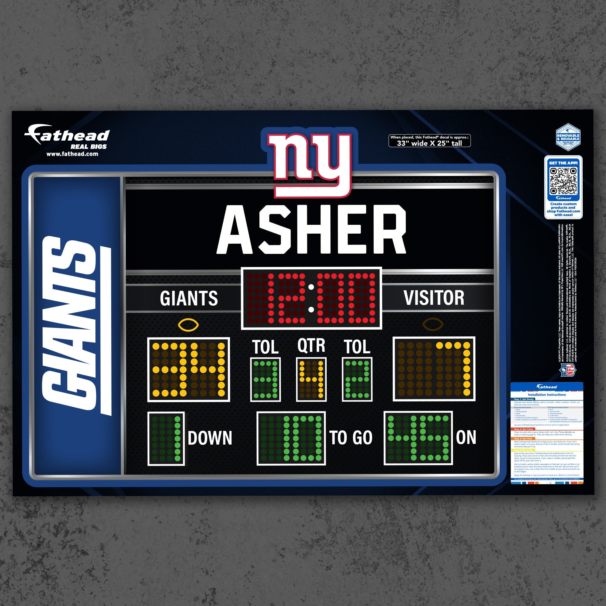 New York Giants - Scoreboard Graphic - With Personalized Name - Offici ...