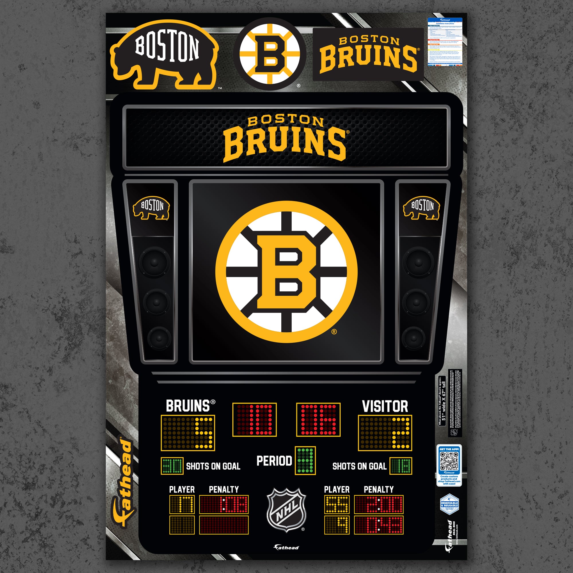 Boston Bruins - Scoreboard Graphic - Official NHL - Reusable Vinyl Wal ...