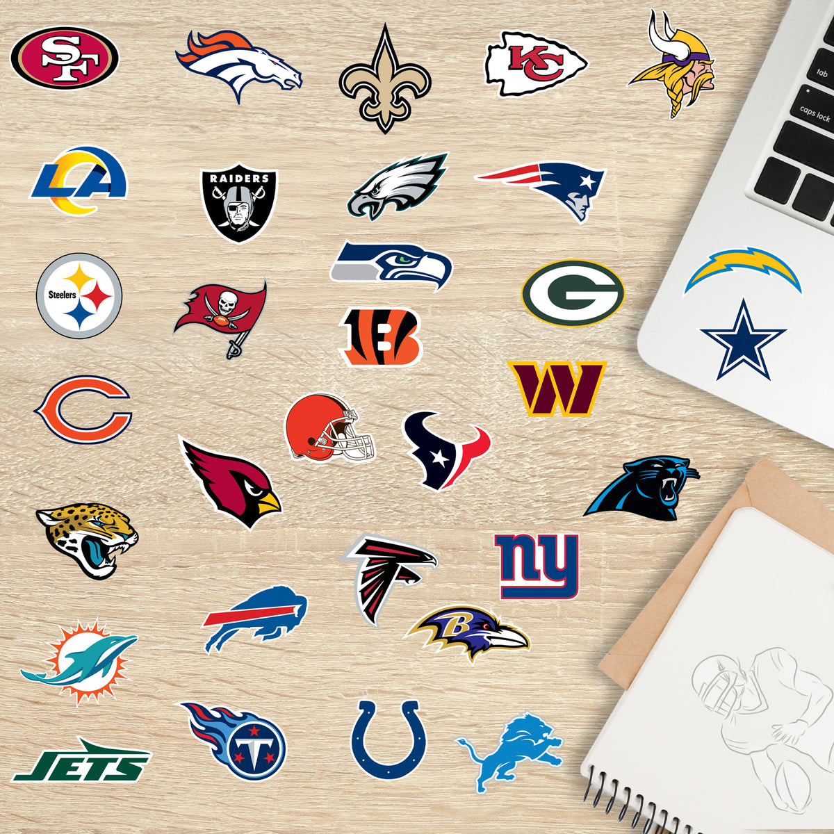 NFL Team Logos - 32 Logo Minis (Mixed Sizes) - Official NFL - Reusable ...