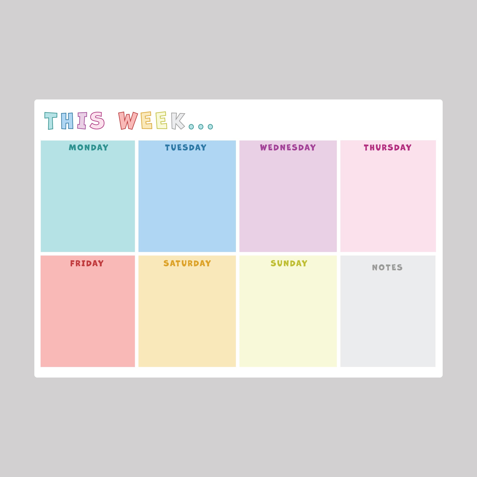 Minimalist This Week Calendar: Colors - Removable Dry Erase Vinyl Deca ...