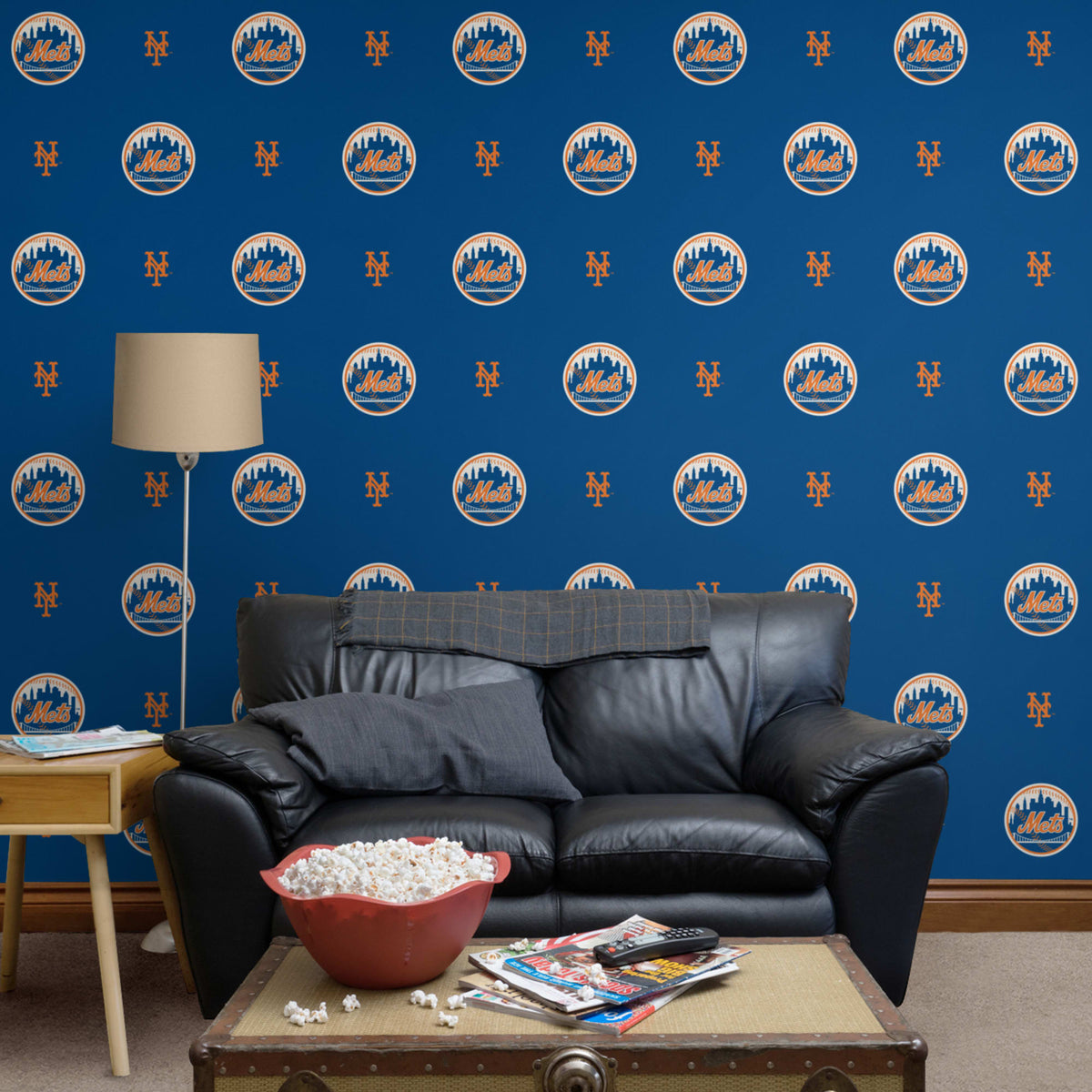 New York Mets (Blue) - Logo Pattern - Peel & Stick Wallpaper - Officia ...